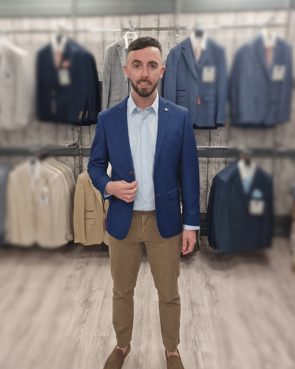 Mayfair Blue Jacket with Sand Chino – MJ's Menswear Derry